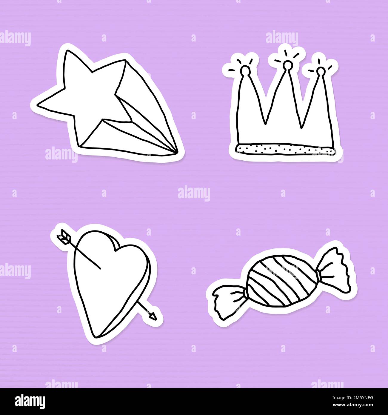 Cute doodle style sticker with a white border set on a purple ...