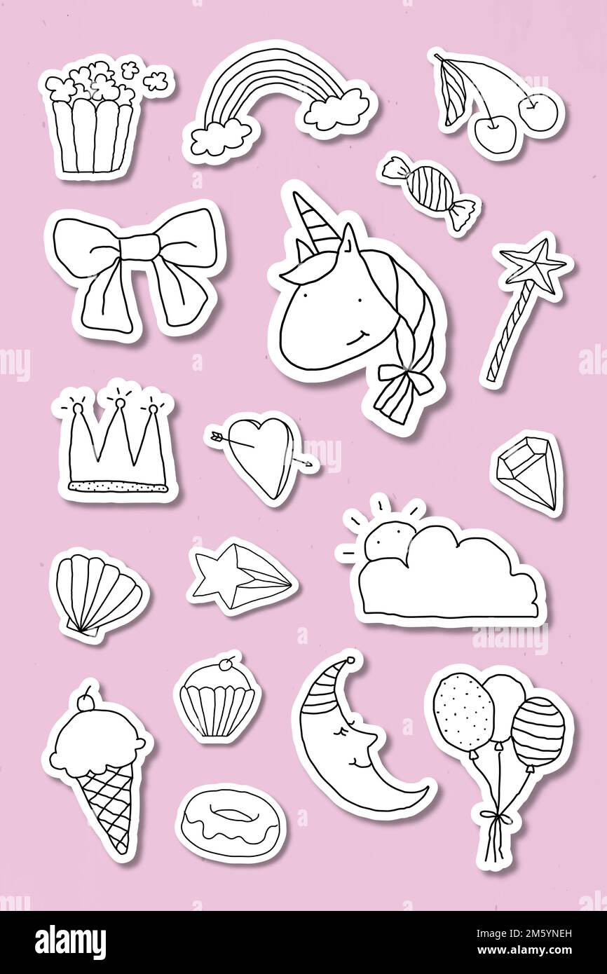 Cute doodle style journal sticker with a white border set on a pink ...