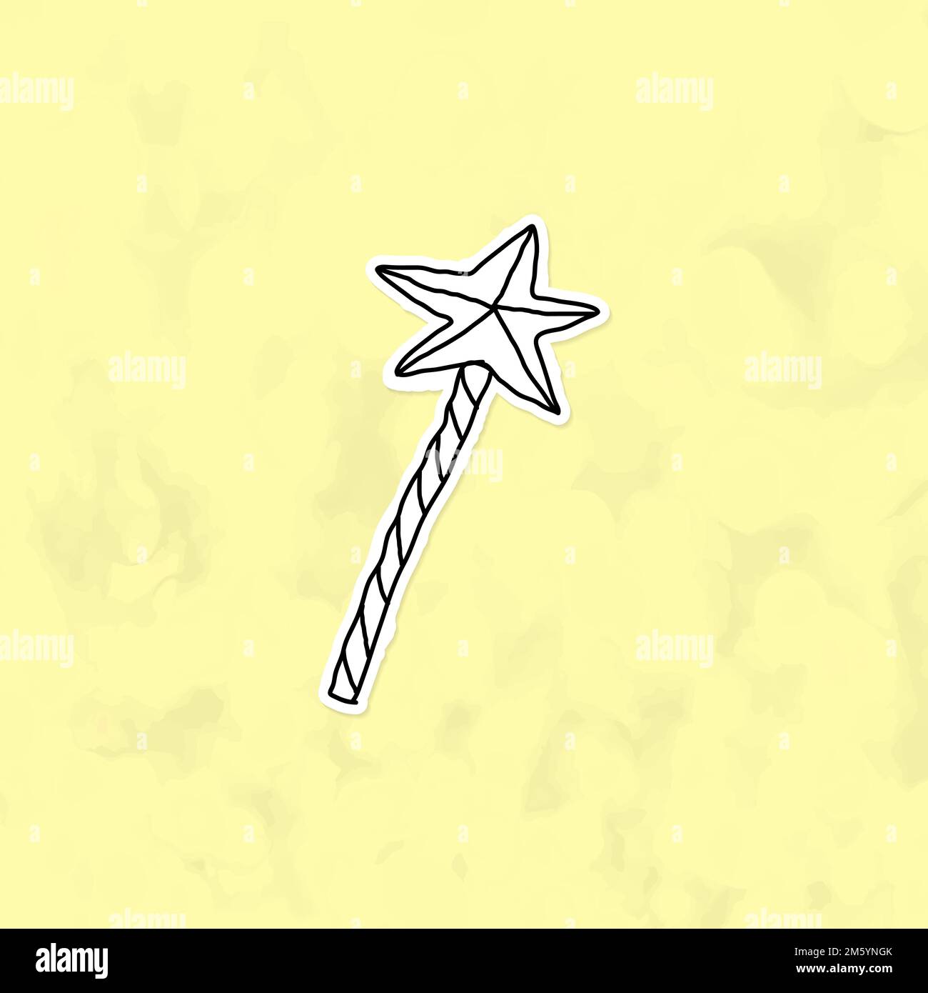 Doodle black and white star fairy wand journal sticker with a white ...