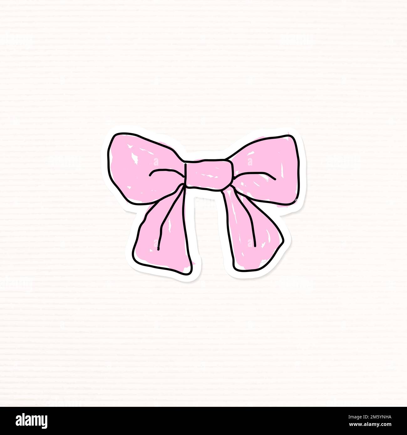 Doodle pink bow journal sticker with a white border on a beige ...