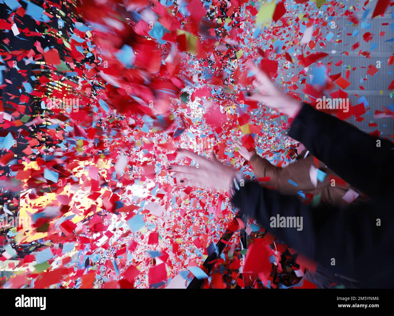 New York, United States. 31st Dec, 2022. Confetti is tossed from the ...