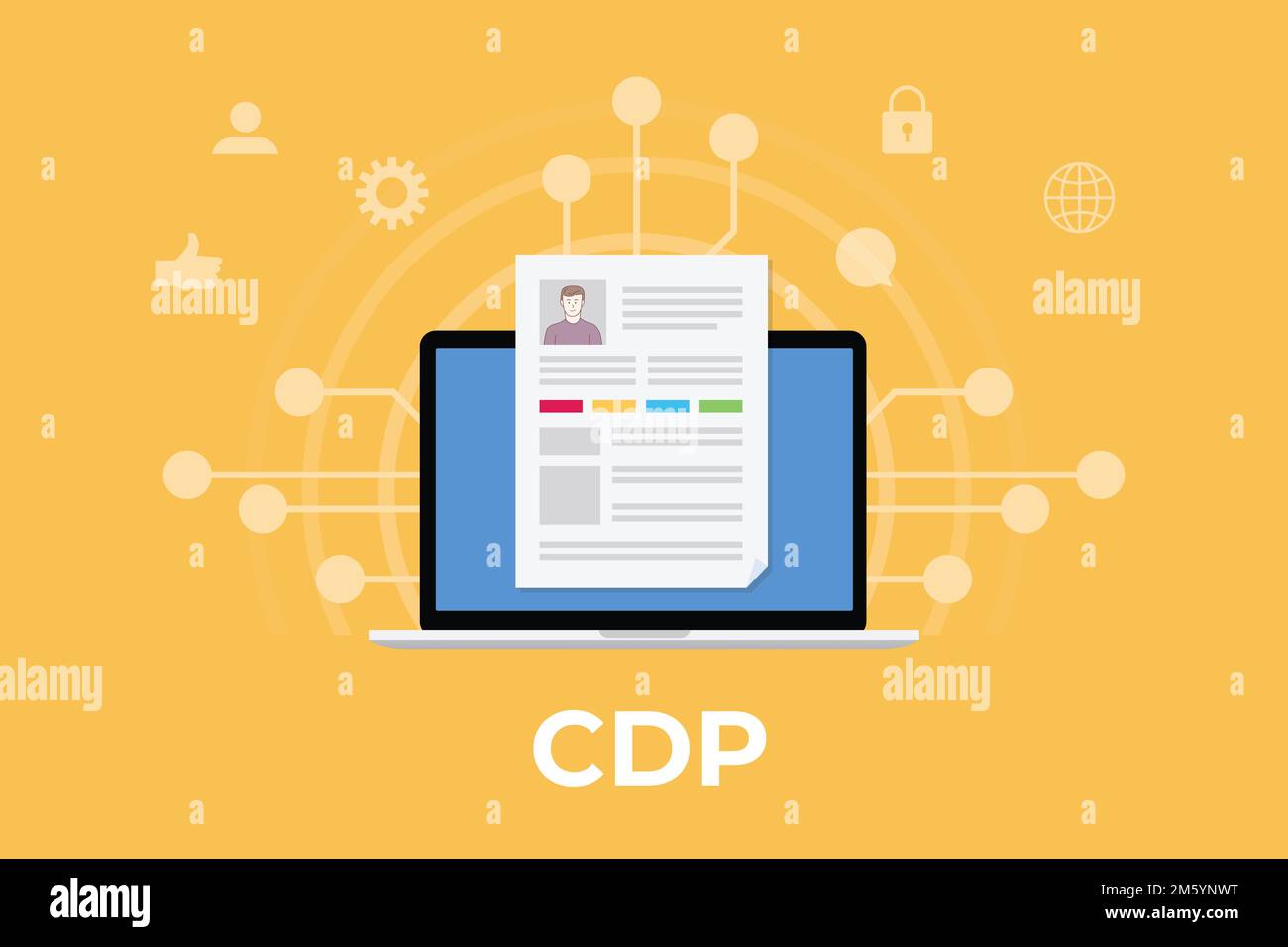 cdp customer data platform concept with laptop and customer data ...
