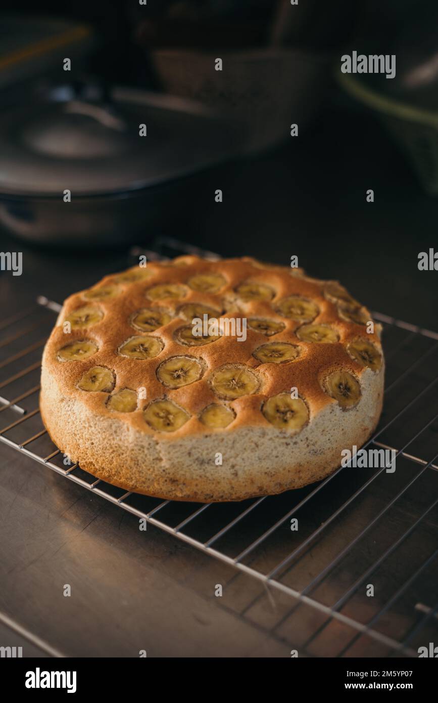 Banana cake baked in the kitchen Stock Photo - Alamy