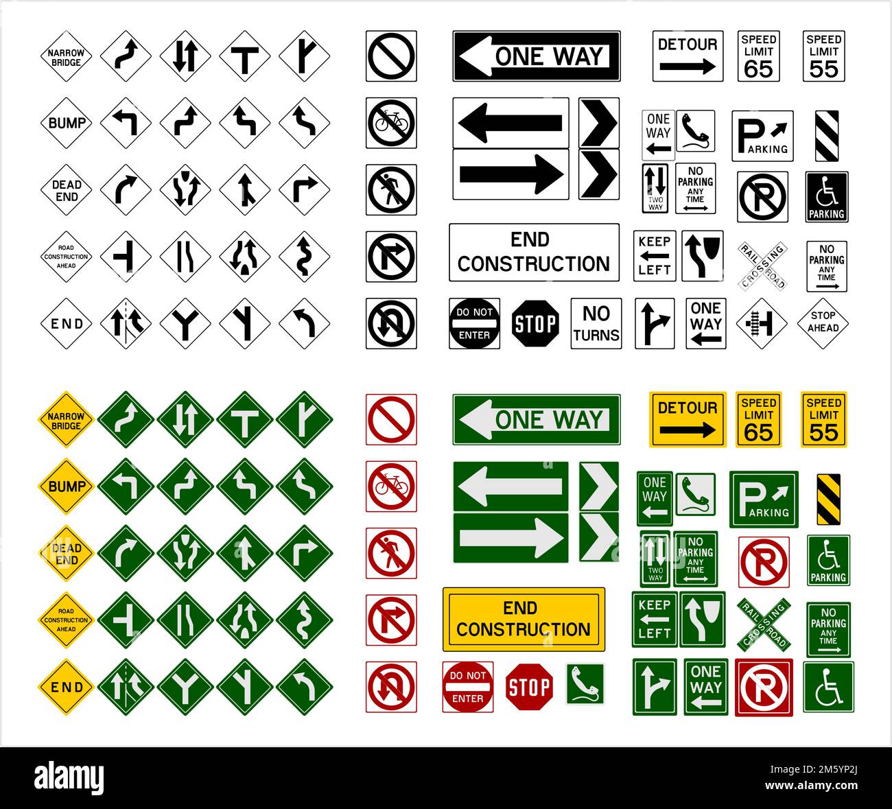 Road Sign Collection Fully Editable Vector Icons In Black And White ...