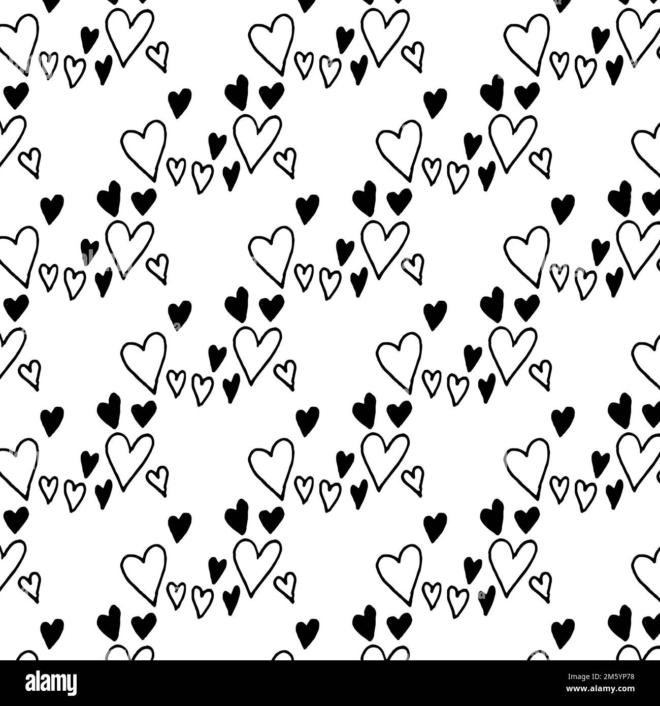 Black And White Heart Love Hand Drawn Doodle Pattern Stock Vector Image ...