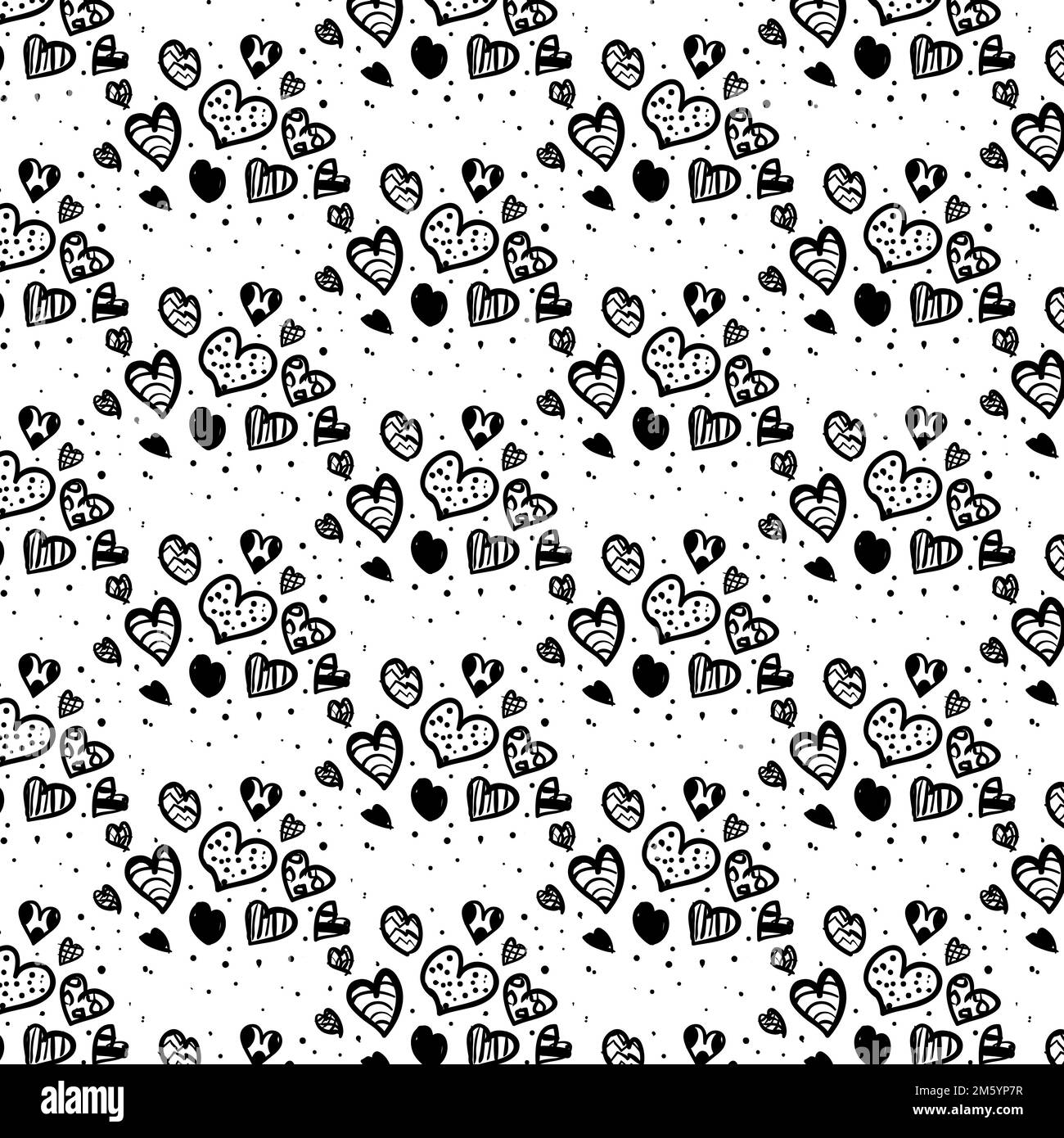 Black And White Classic Valentine Heart Doodle Pattern Stock Vector ...