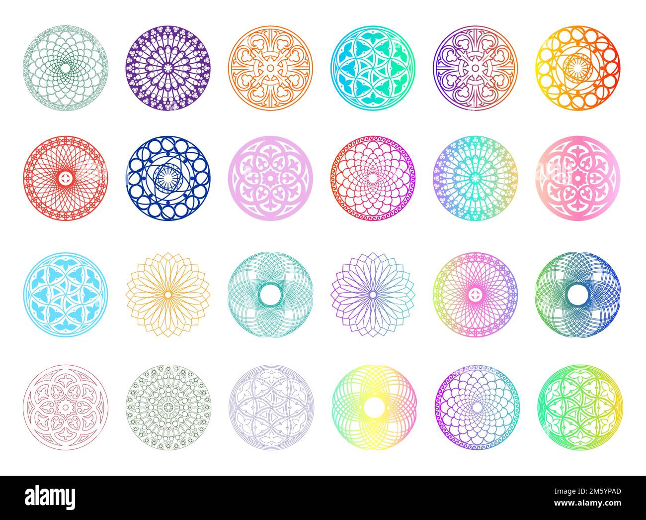 Colorful Mandala Spirograph Set In Flat And Gradient Color Stock Vector ...