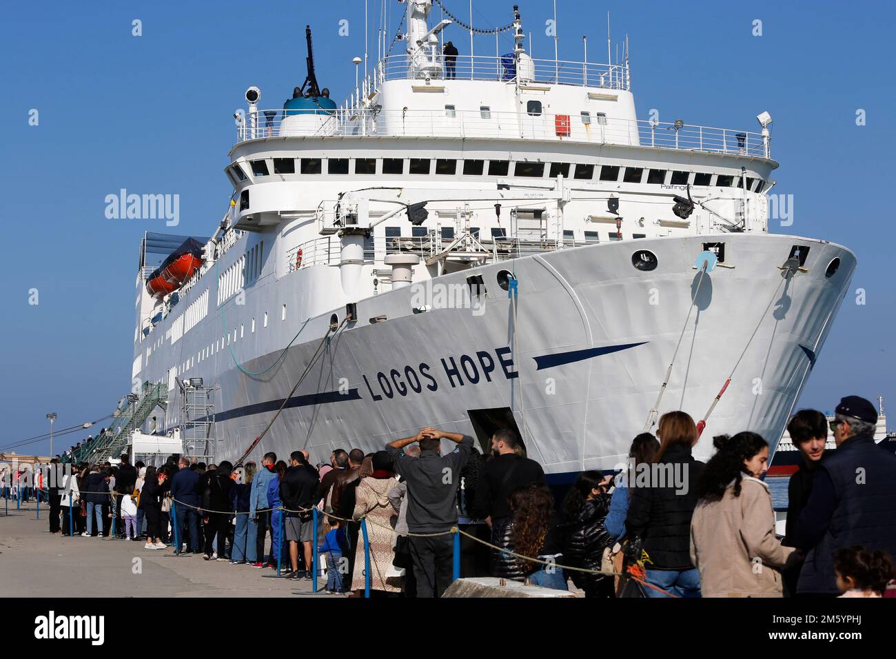 Beirut, Lebanon. 31st Dec, 2022. People visit the library ship Logos ...