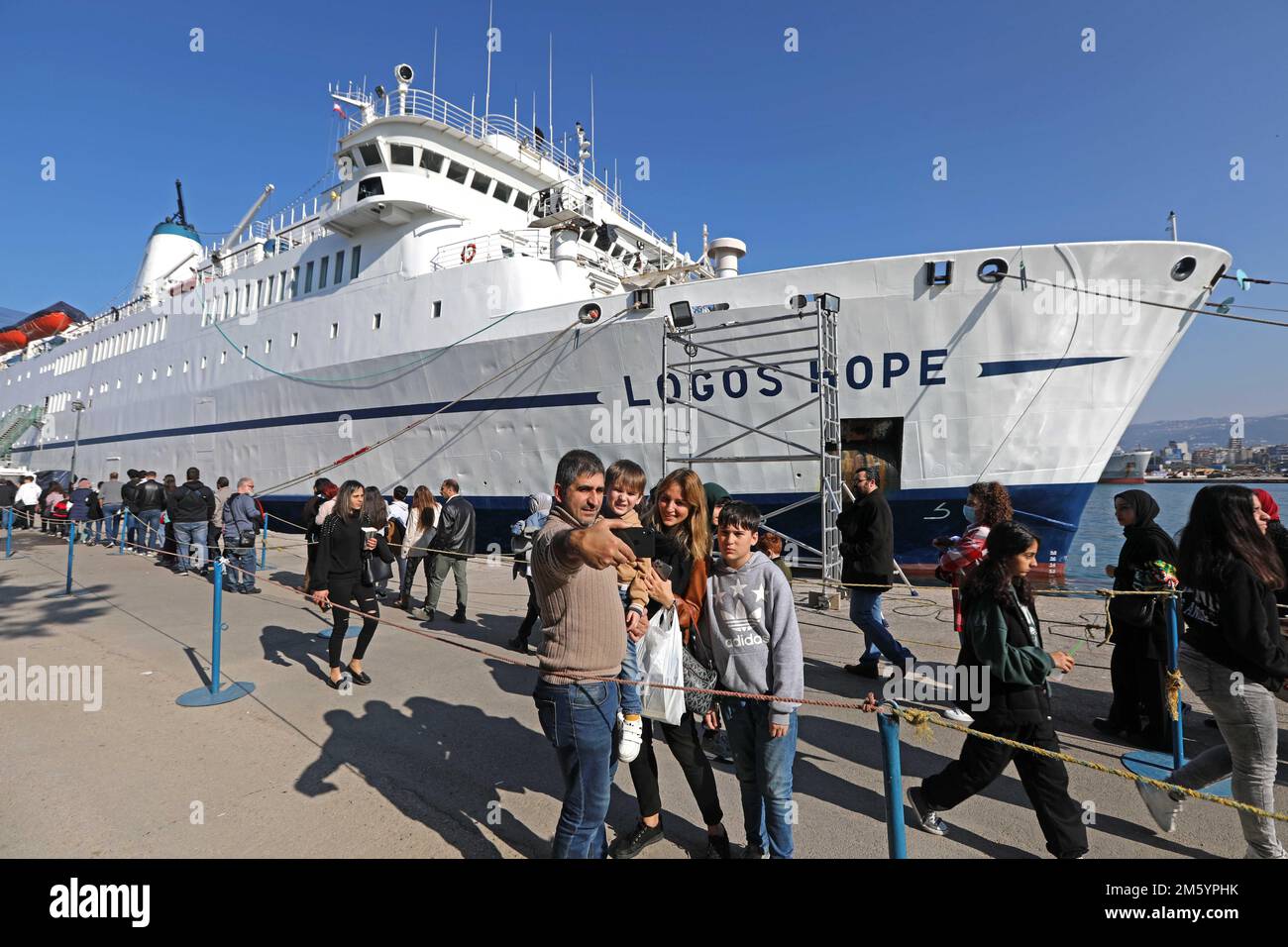 Beirut, Lebanon. 31st Dec, 2022. People visit the library ship Logos ...