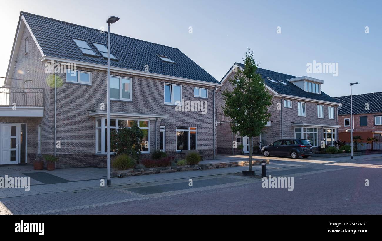 Dutch Suburban area with modern family houses, newly build modern ...
