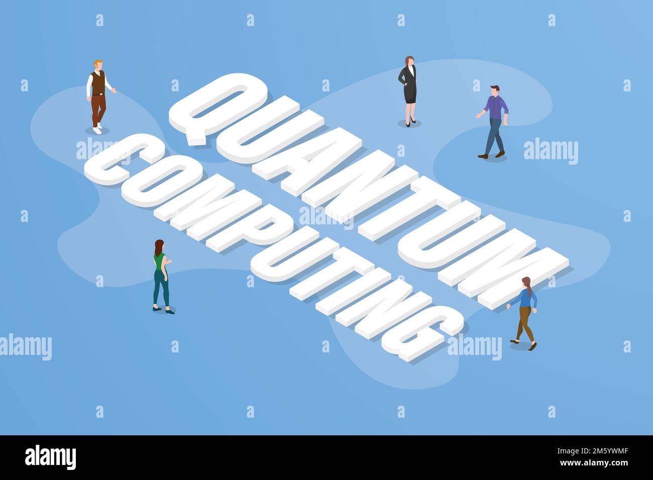 quantum computing concept big text word and people around with modern ...