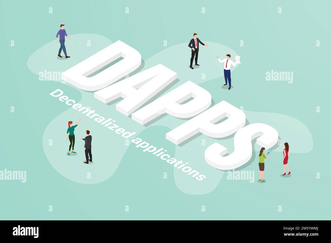 dapps decentralized applications concept big text word and people ...