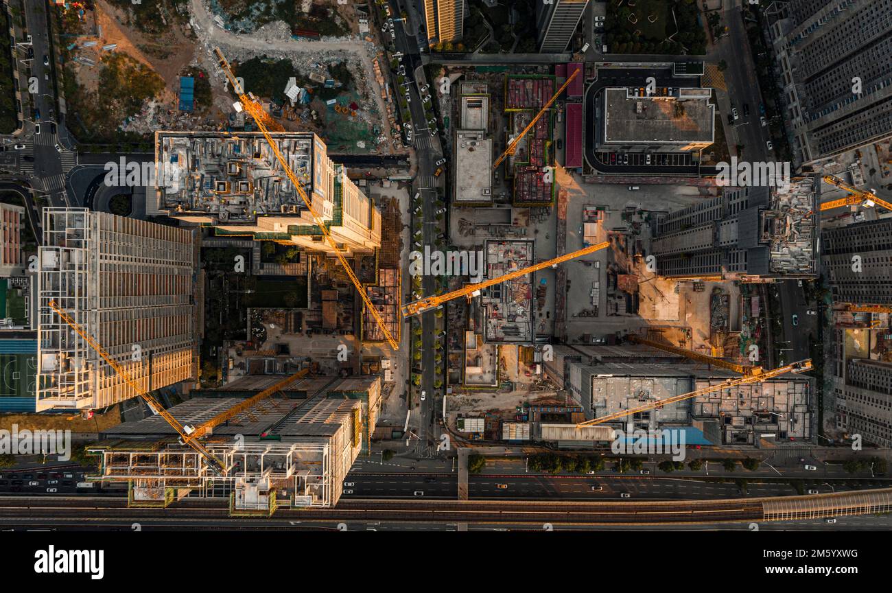 A bird's eye view of tall buildings under construction Stock Photo - Alamy