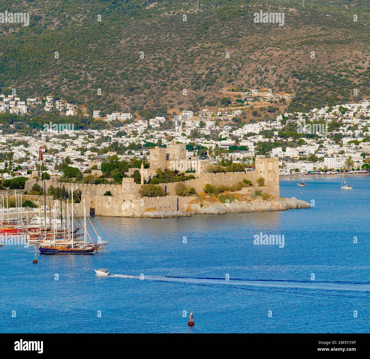 The city of Bodrum, Turkey. Panorama photo of the harbor and city of ...