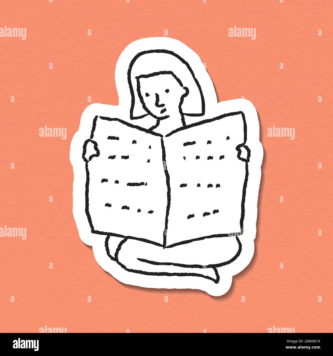 Woman reading a newspaper doodle sticker vector Stock Vector Image ...