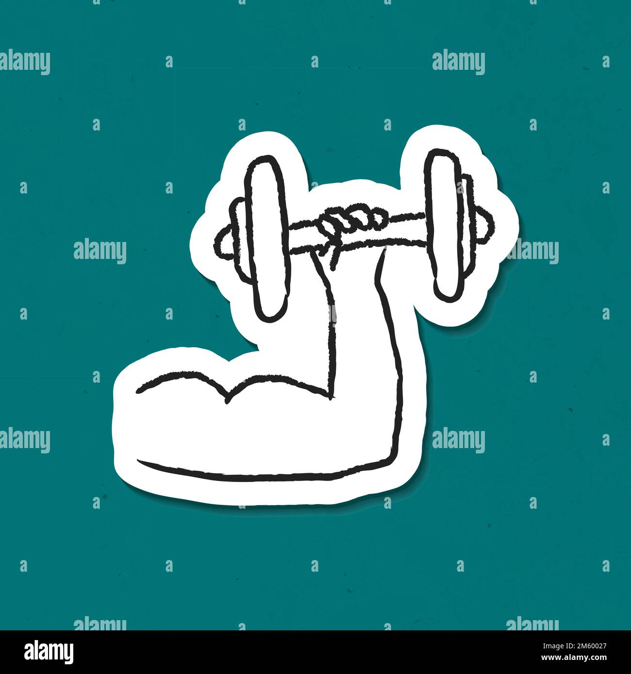 Lifting a dumbbell doodle sticker with a white border vector Stock ...