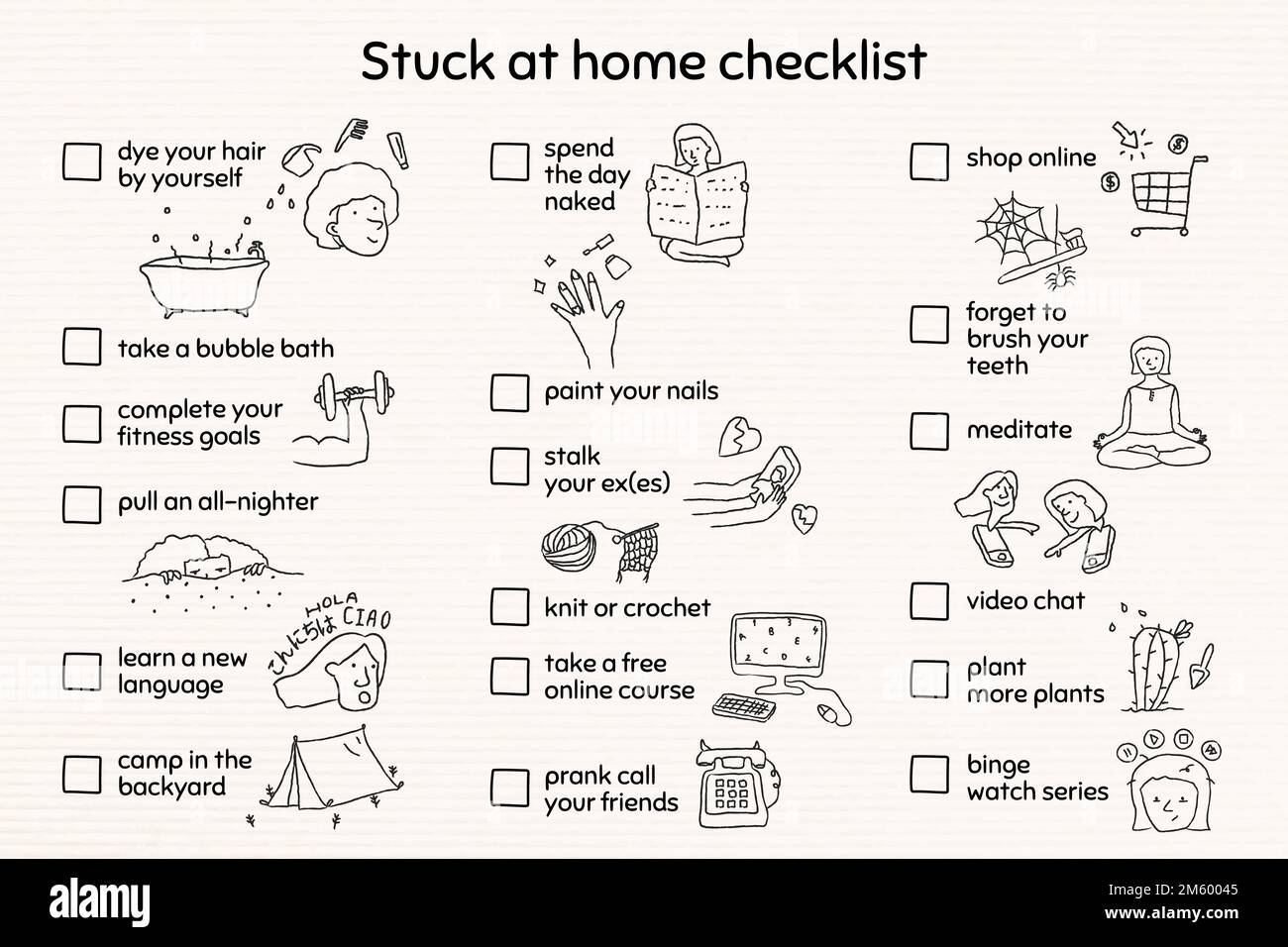 Stuck at home checklist vector Stock Vector Image & Art - Alamy