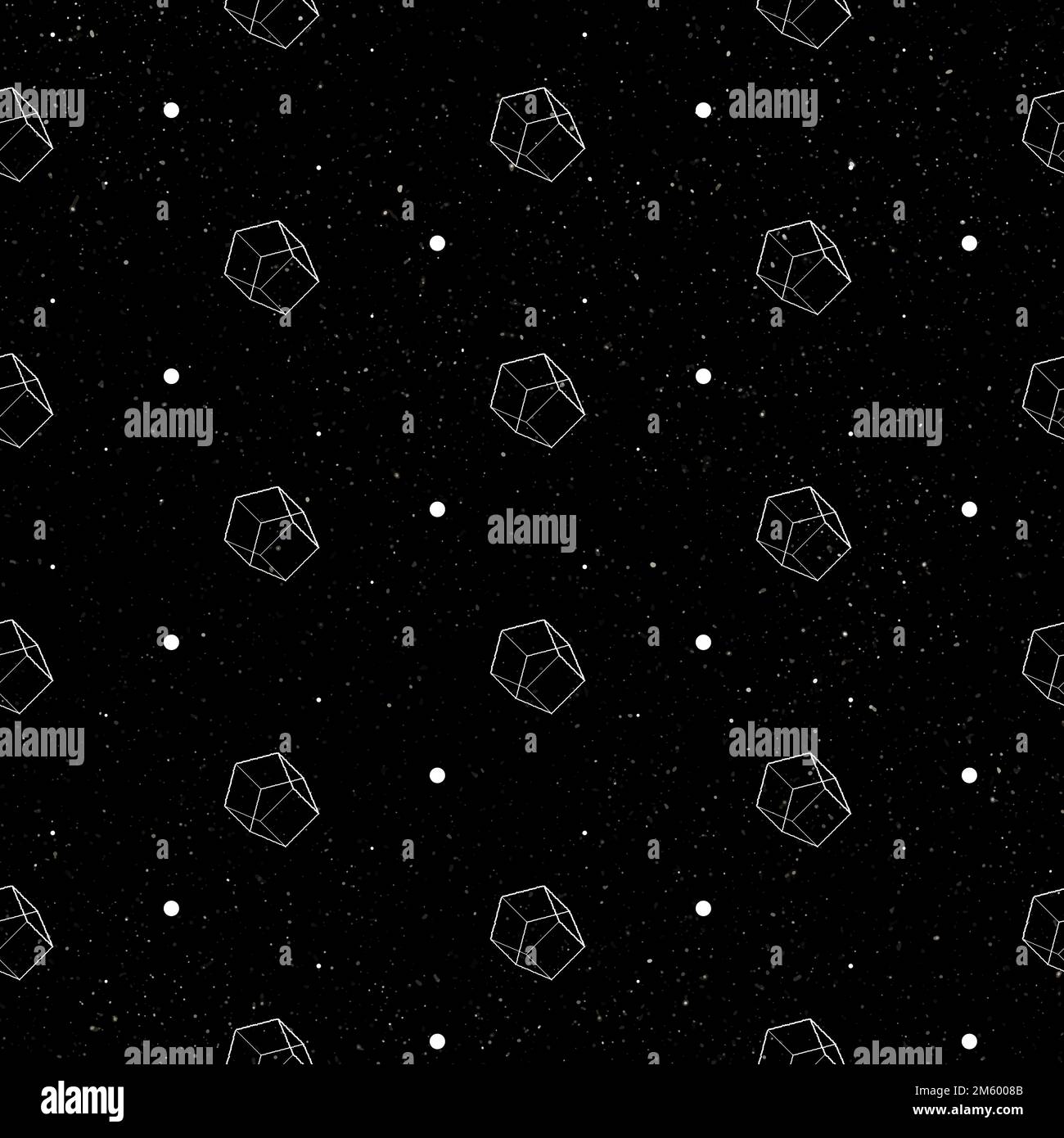 Seamless 3D geometric pentagon pattern on a black background vector ...