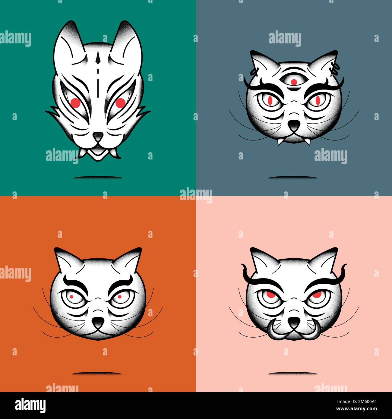Bakeneko Japanese monster cat element set vector Stock Vector Image ...