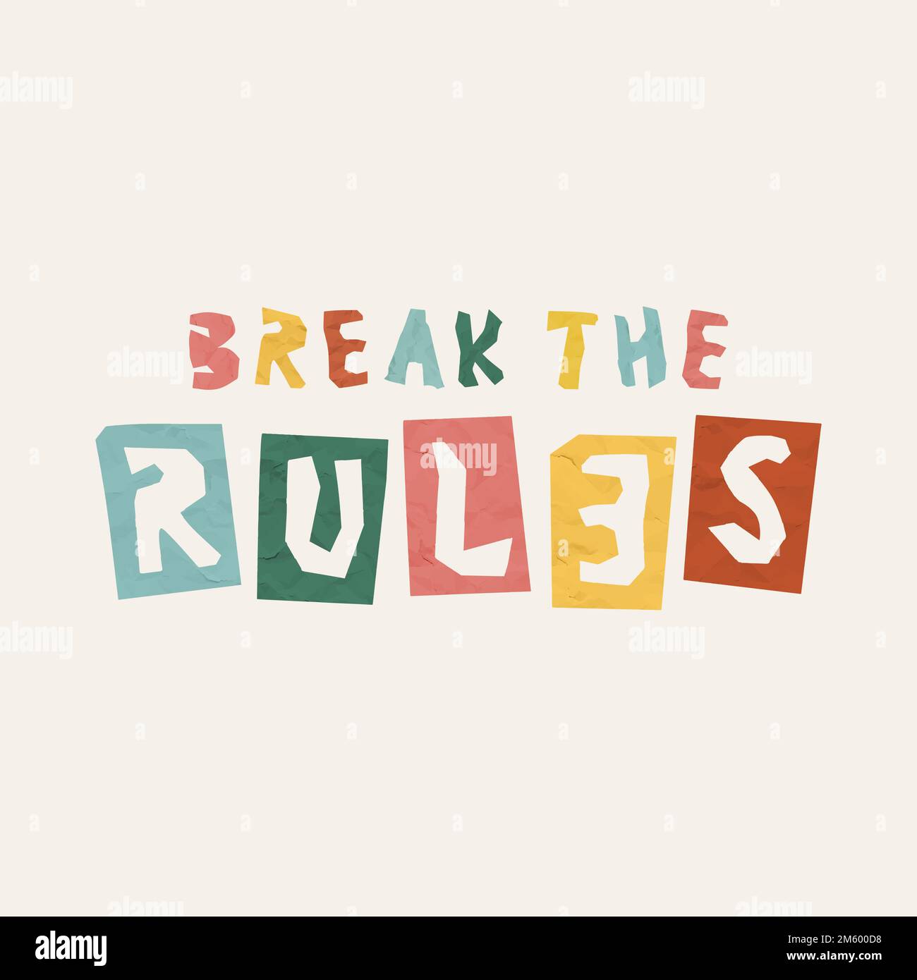Cute BREAK THE RULES message paper cut vector typography font Stock ...