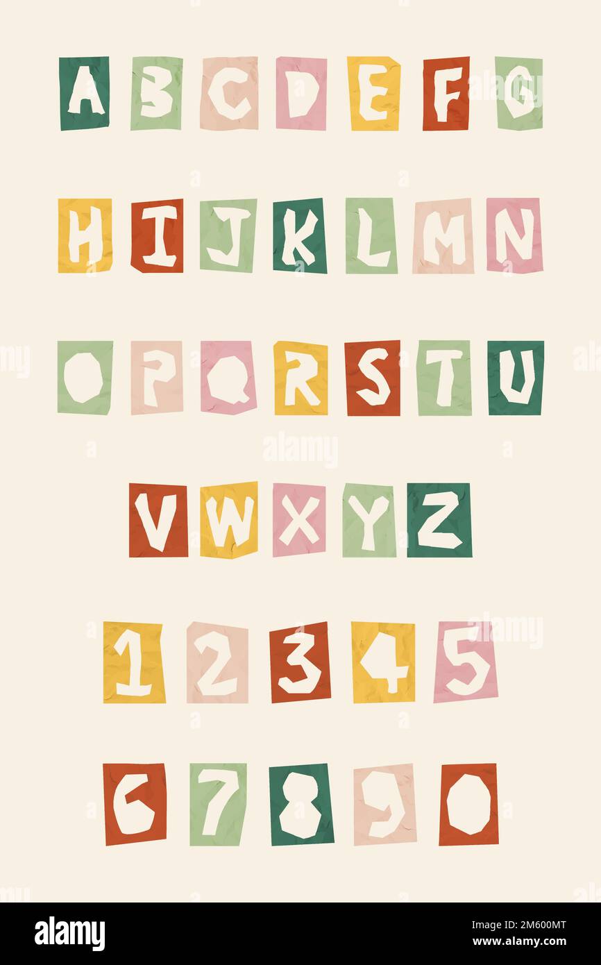 Paper cut alphabet and number typography kids vector set Stock Vector ...
