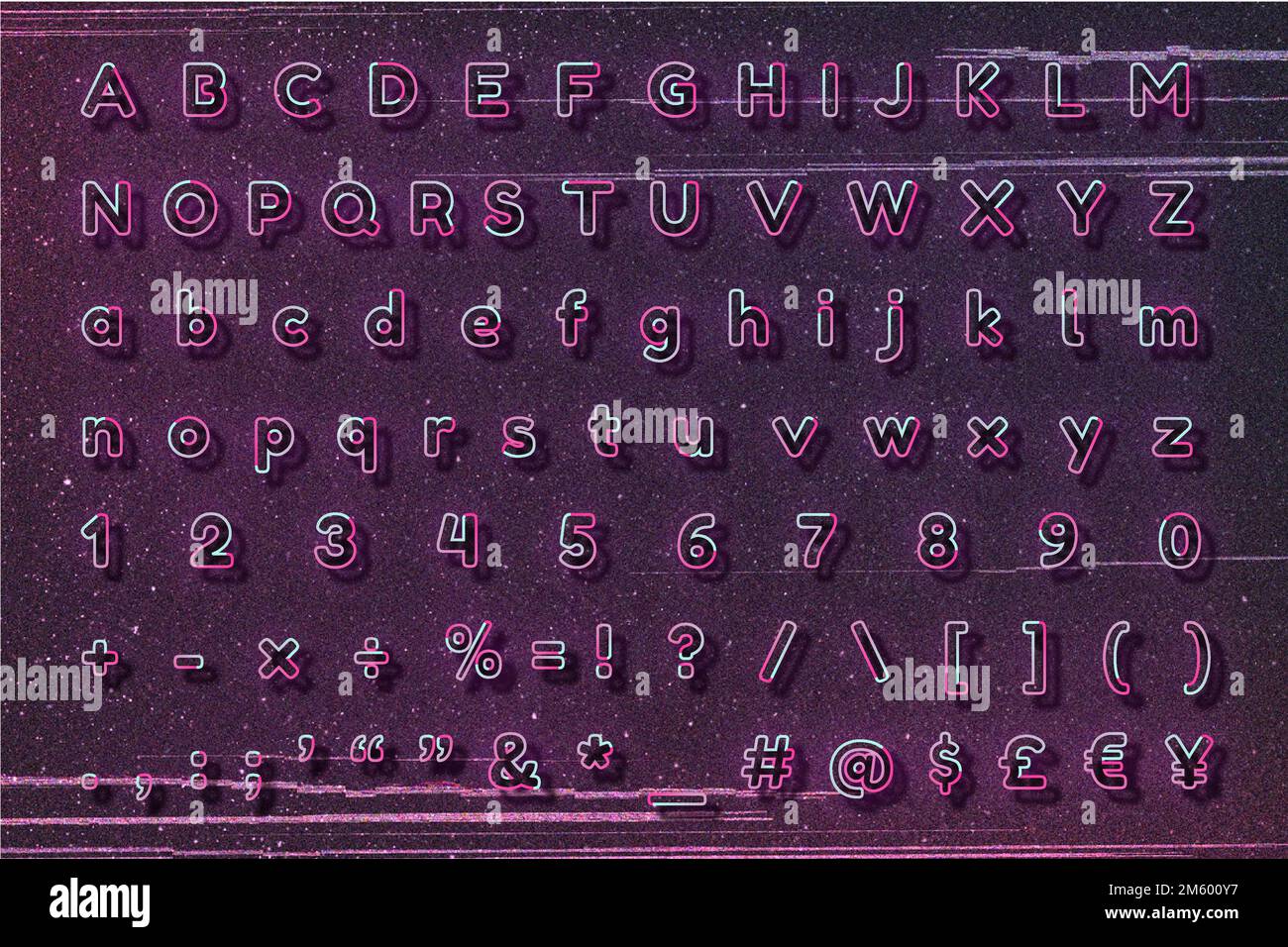 Alphabets, punctuations, symbols vector pink neon font typography set ...