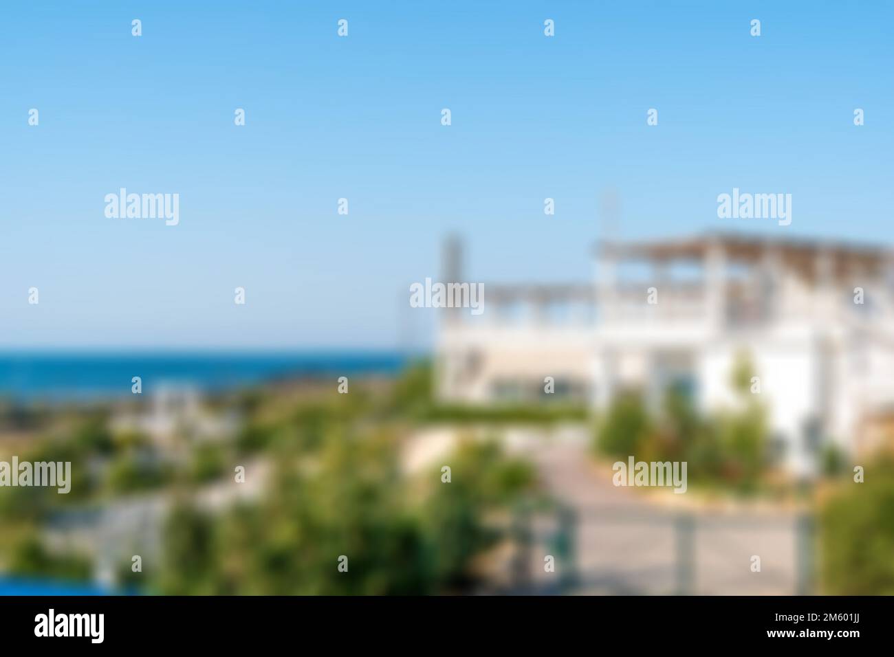 Abstract defocused sea view with clear blur sky, view from high floor ...