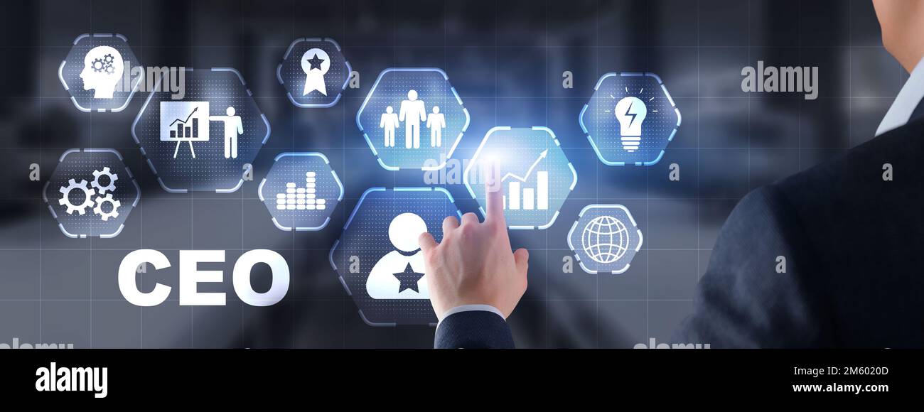 Chief Executive Officer CEO concept. Businessman hand touching CEO on ...