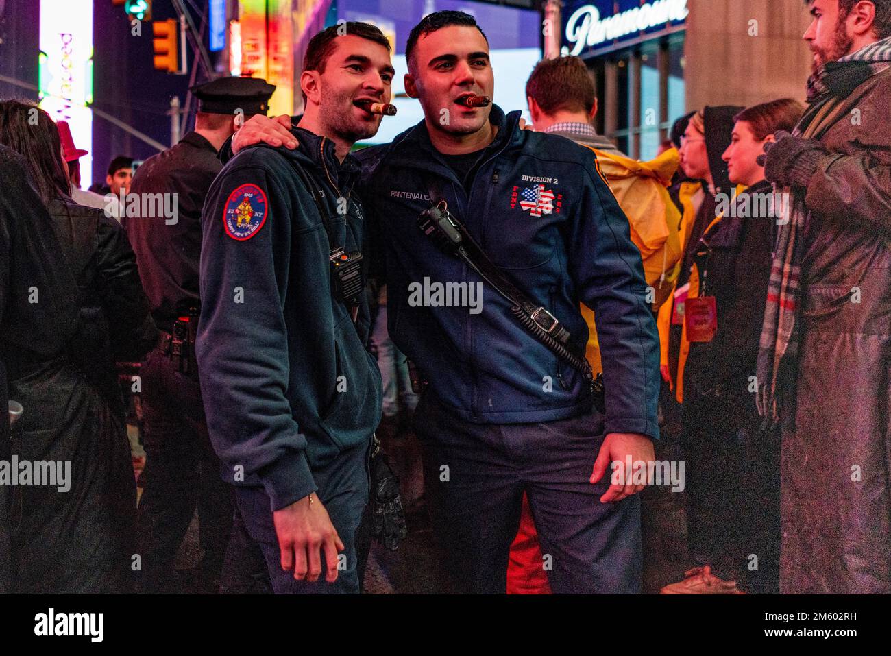 New York, United States. 01st Jan, 2023. Firefighters smoke cigars ...