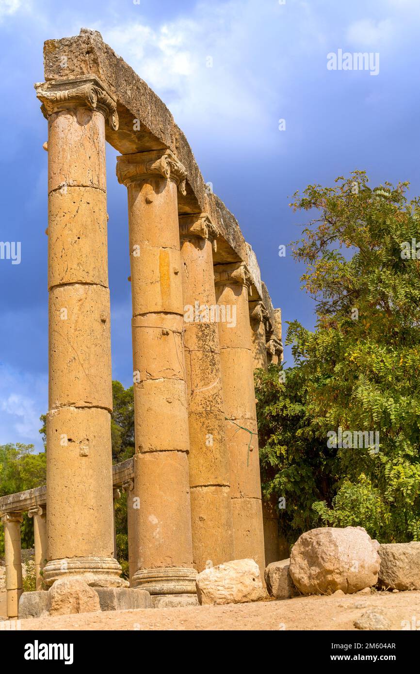 Jerash, Jordan, square with row of columns of Oval Forum Plaza at ...
