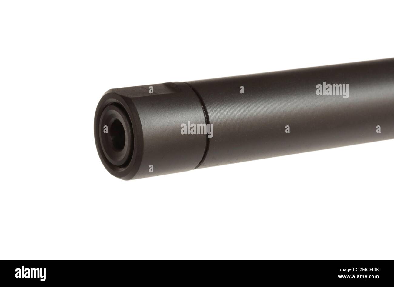 Threaded rifle barrel with a thread protector on isolated on white ...