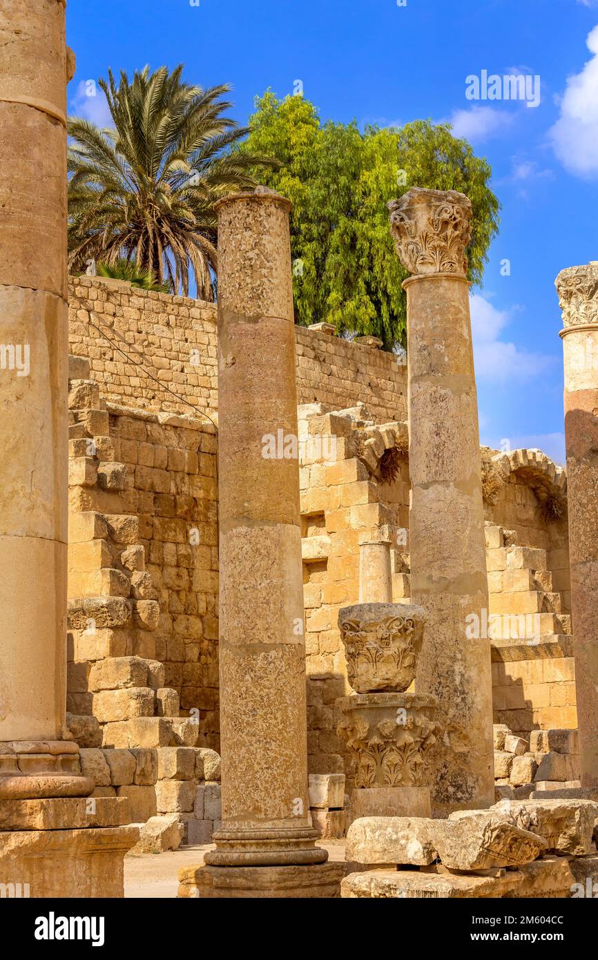 Jerash, Jordan, Columns of ancient street cardo maximus, Ancient Roman ...