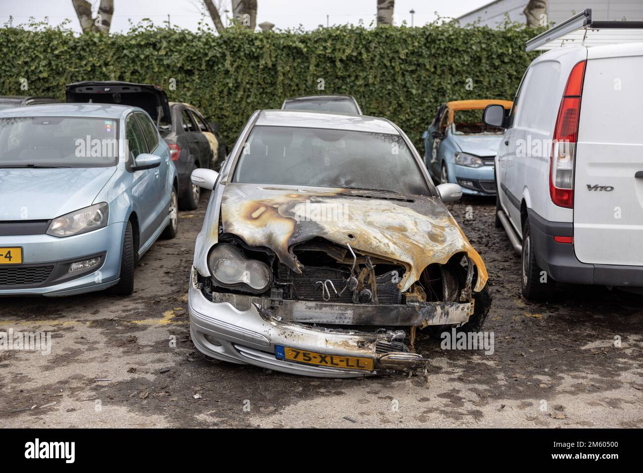 Amsterdam, Netherlands. 1st Jan 2023. AMSTERDAM - Burnt-out car wrecks ...