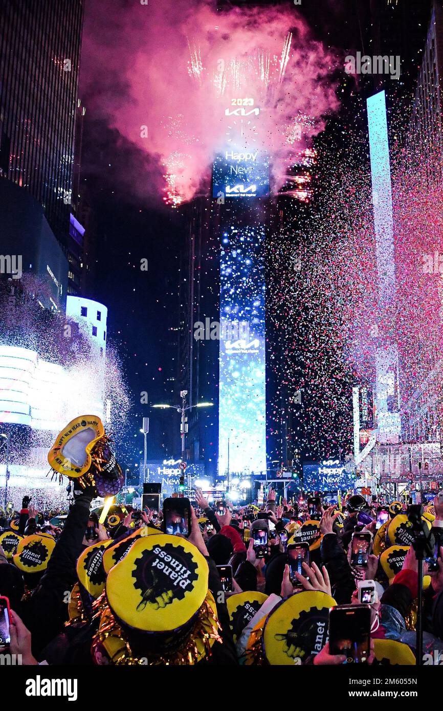 New York, USA. 1st Jan, 2023. Fireworks are seen during the Times ...
