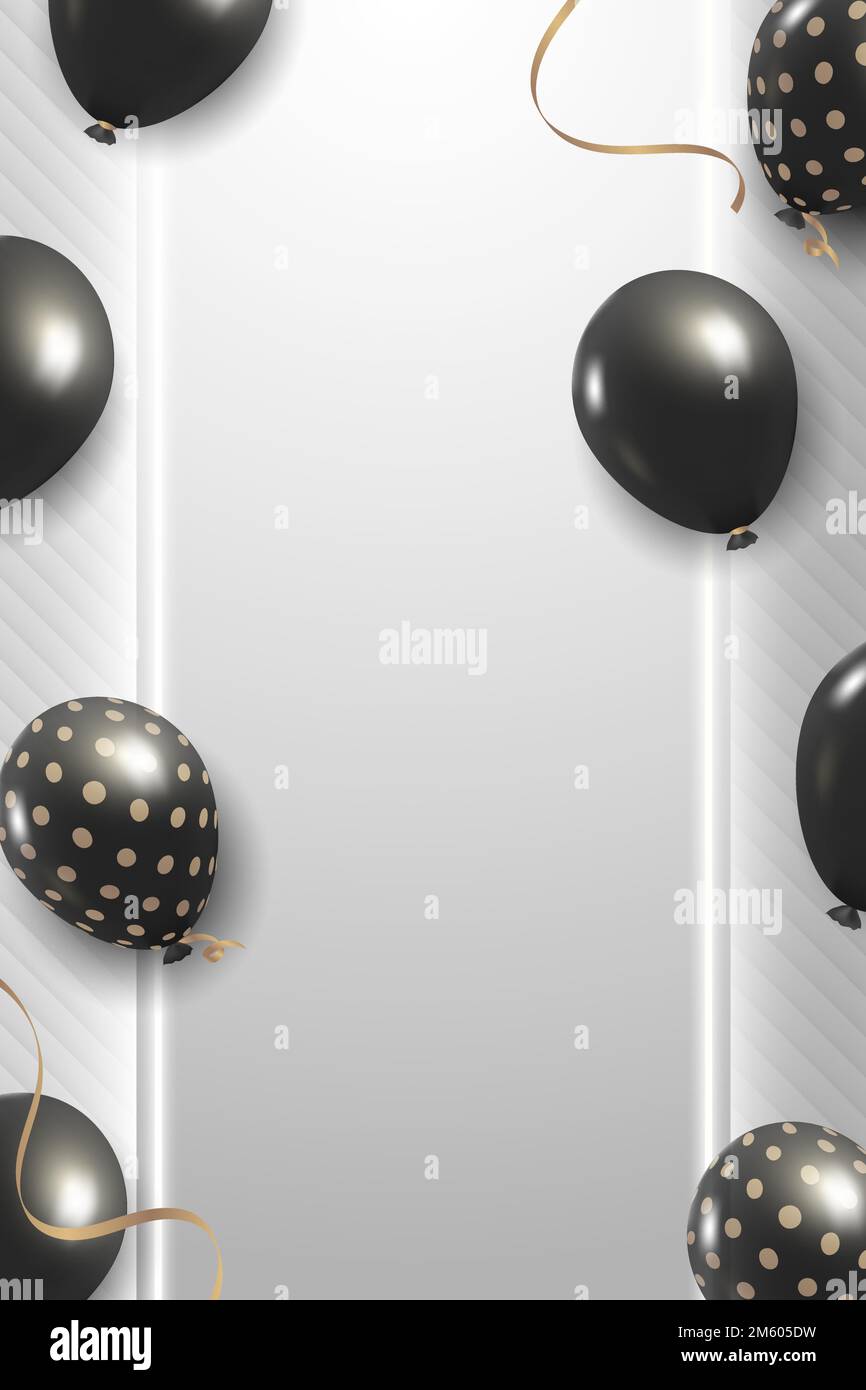 Black glitz party balloons frame on gray background design vector Stock ...