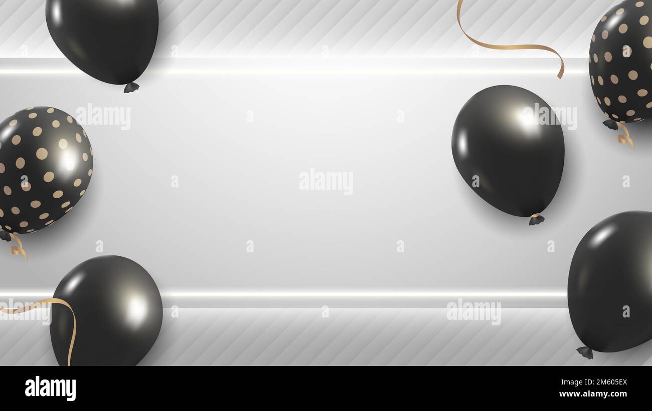 Black glitz party balloons frame on gray background design vector Stock ...