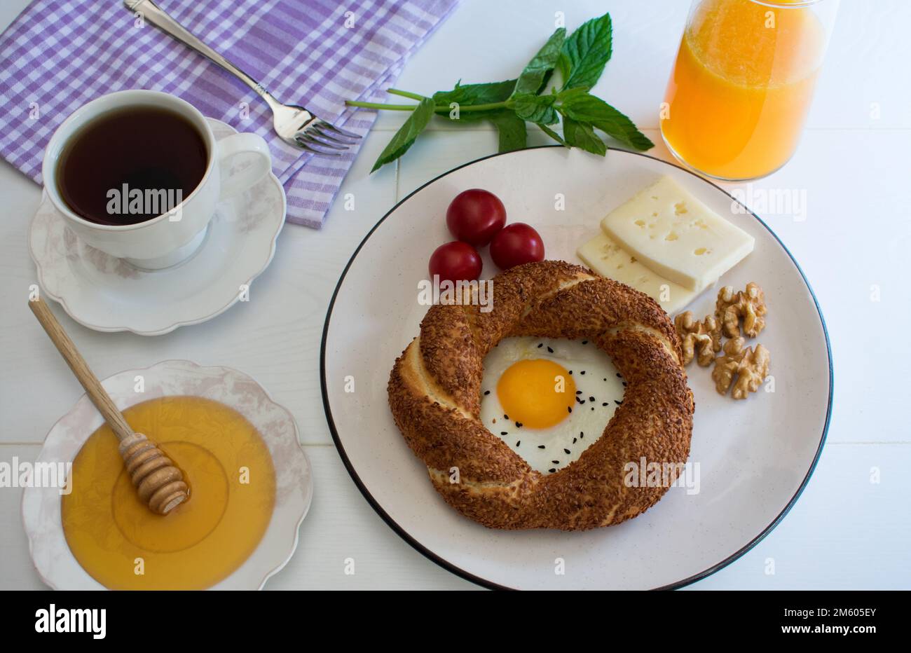 Delicious breakfast plate, breakfast presentation consisting of bagels ...
