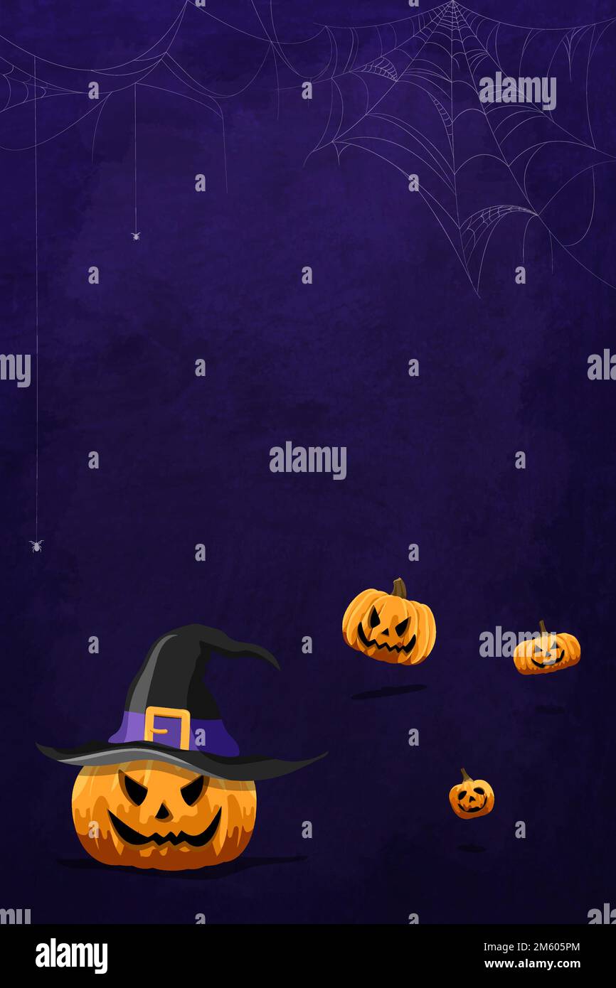 Jack O'Lantern pattern on purple Halloween background template vector ...
