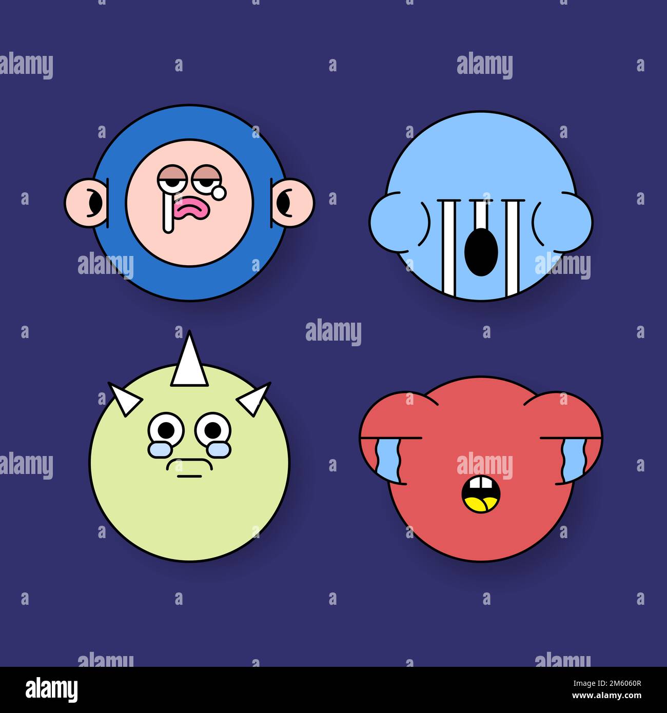 Mixed funky monster emoji stickers set vector Stock Vector Image & Art ...