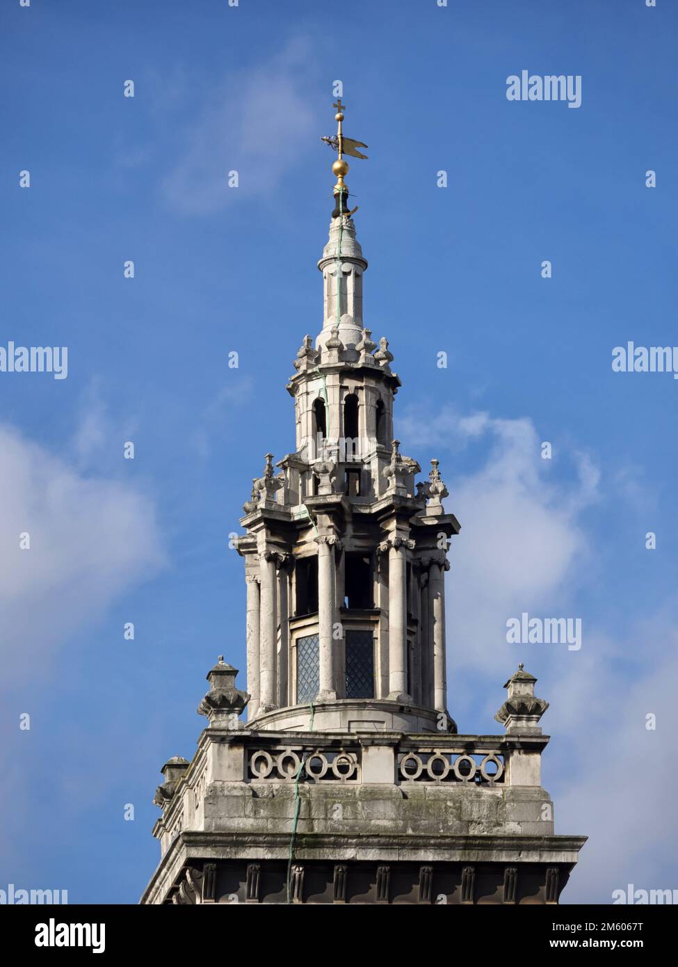 LONDON, UK - FEBRUARY 18, 2018: The spire of St James Garlickhythe ...