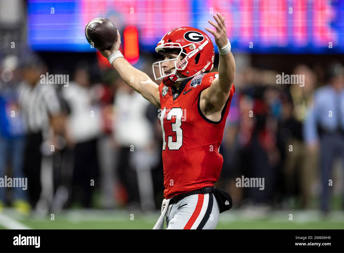 December 31, 2022: Georgia quarterback Stetson Bennett (13) raises his ...