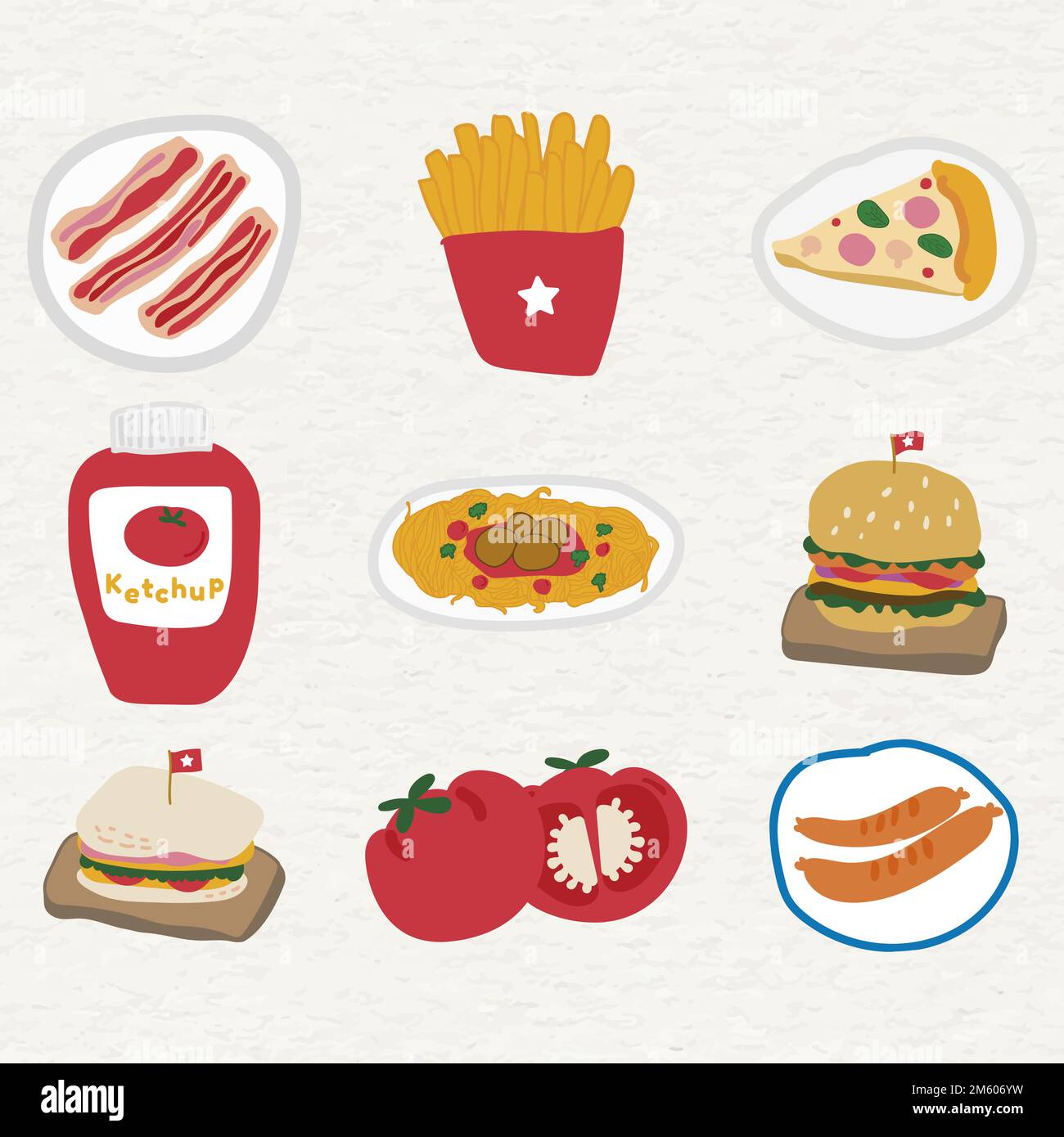 Cute food doodle sticker set vector Stock Vector Image & Art - Alamy
