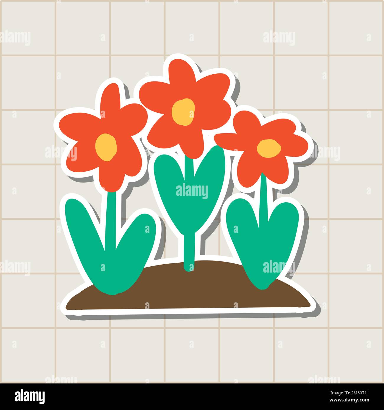 Cute Red Flower Sticker Design Element Vector Stock Vector Image And Art Alamy