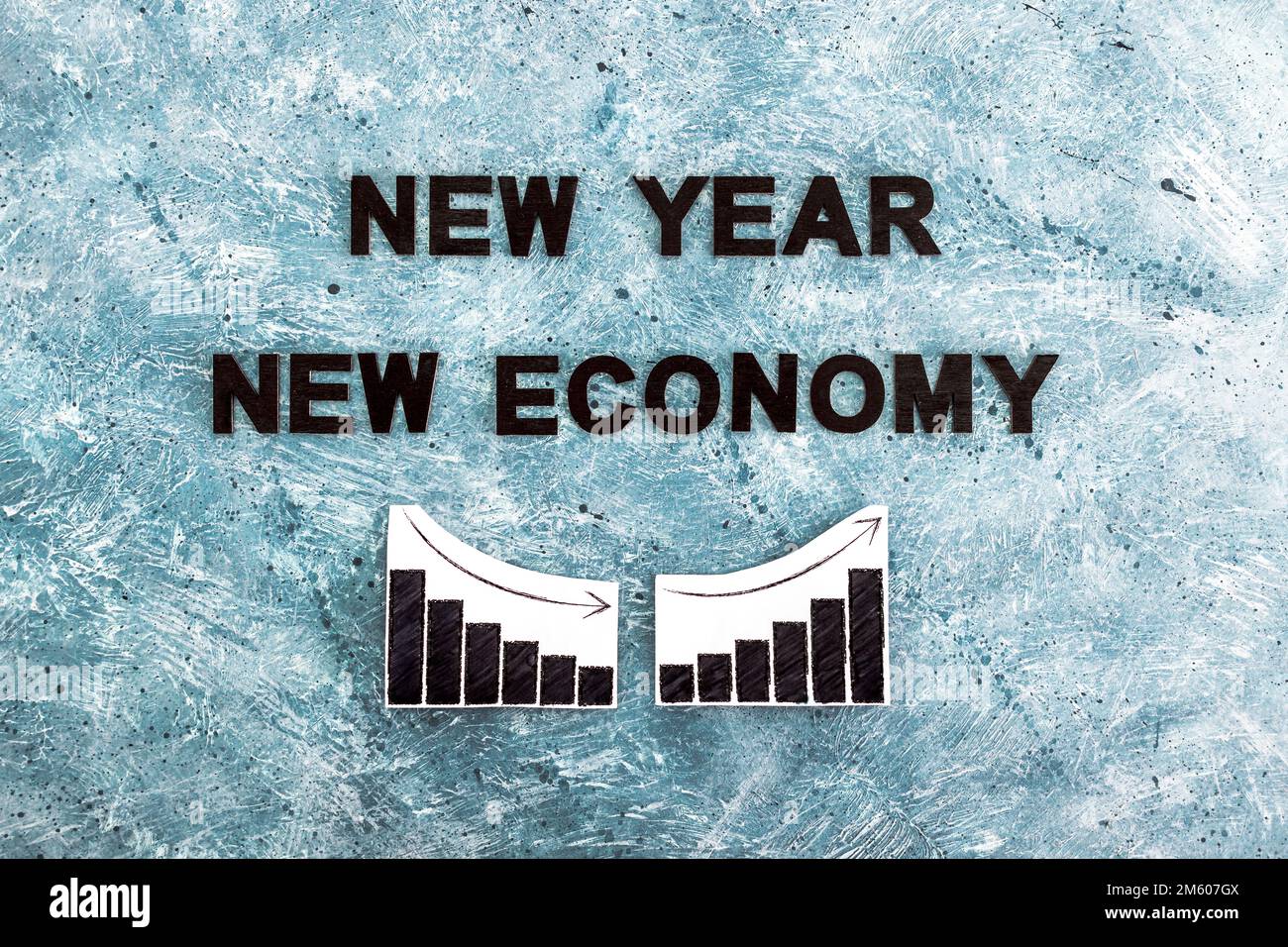 new year new economy text with graphs showing growth stats going down ...