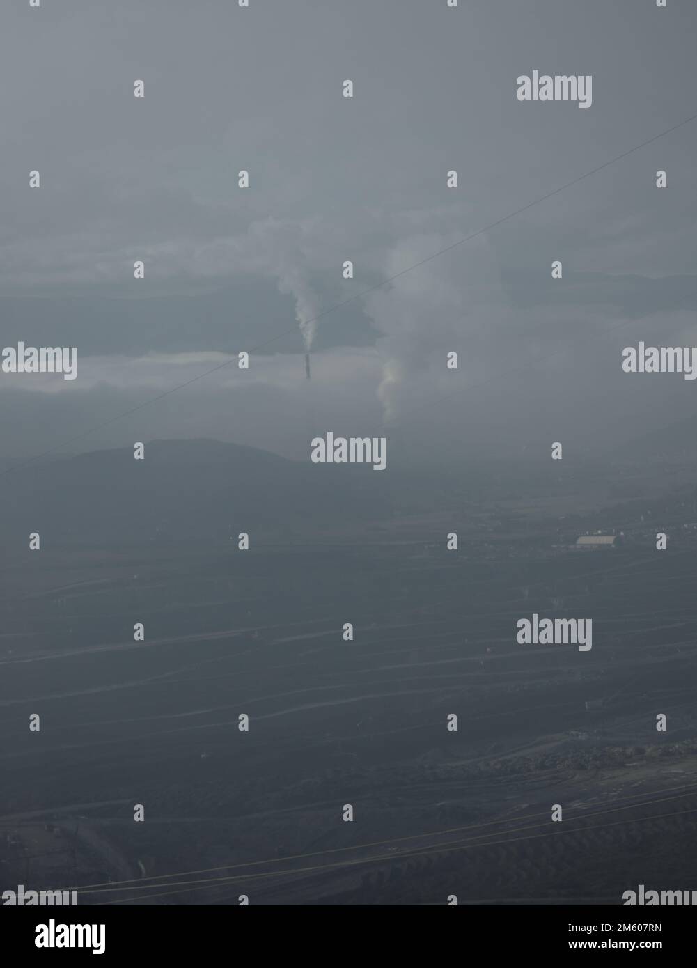Foggy industrial scenery in small mining town of Pljevlja, Montenegro ...