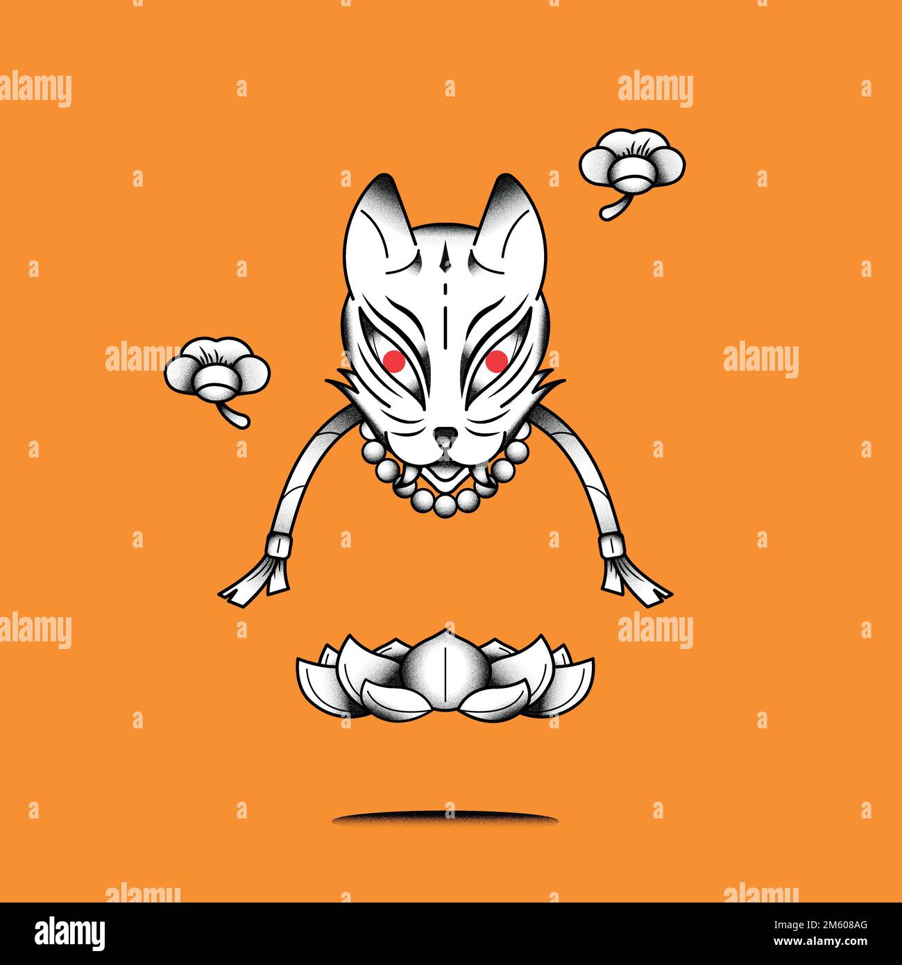 Bakeneko Japanese monster cat element on an orange background vector ...