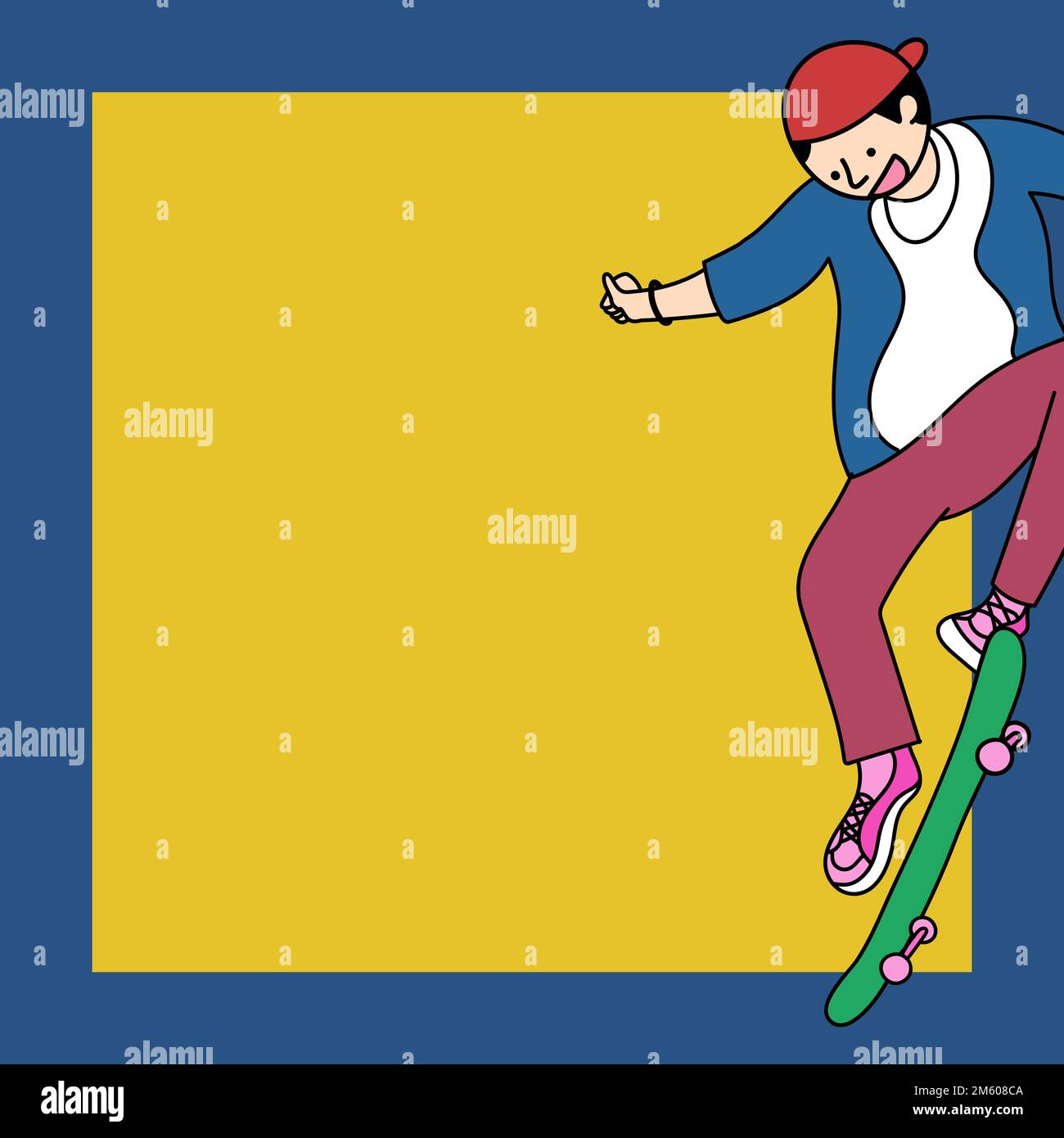 Young skateboarder character on two tone background vector Stock Vector ...