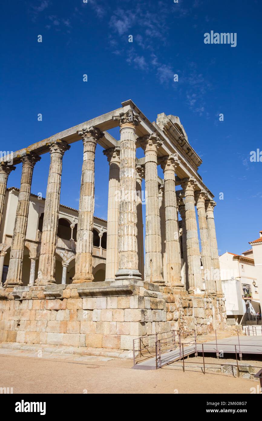 Marble pillars of the old roman Diana temple in Merida, Spain Stock ...