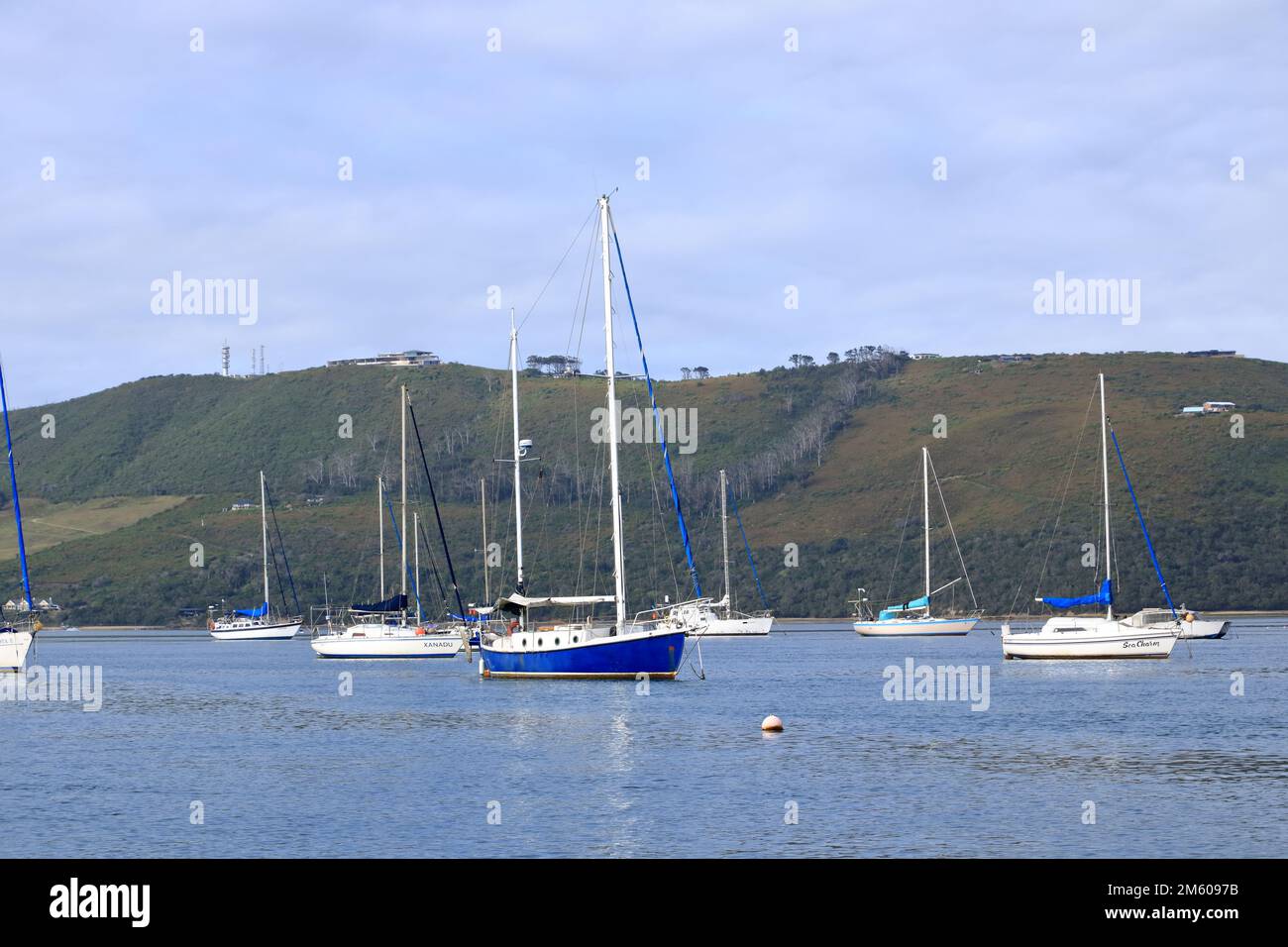 Boats on Knysna Lagoon looking towards Knysna Heads, Garden Route in ...
