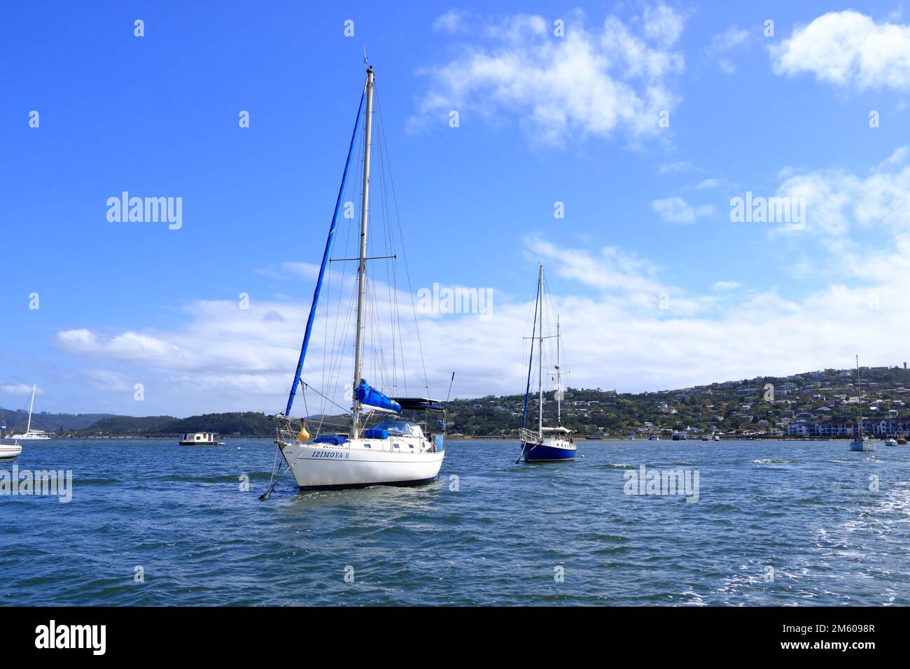 Boats on Knysna Lagoon looking towards Knysna Heads, Garden Route in ...